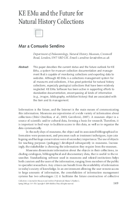(PDF) KE EMu and the Future for Natural History Collections
