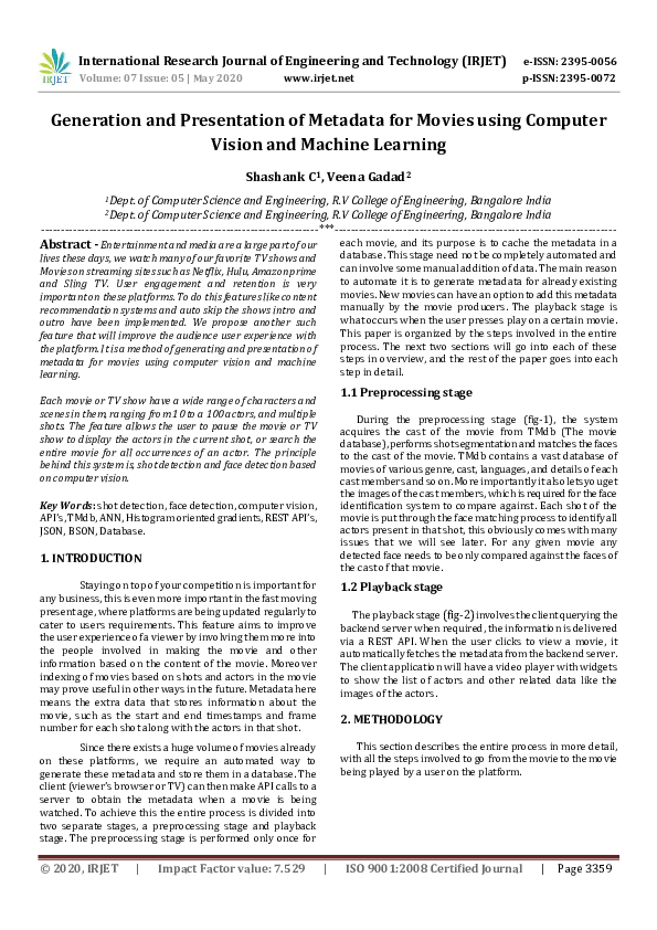 (PDF) IRJET- Generation and Presentation of Metadata for Movies using ...