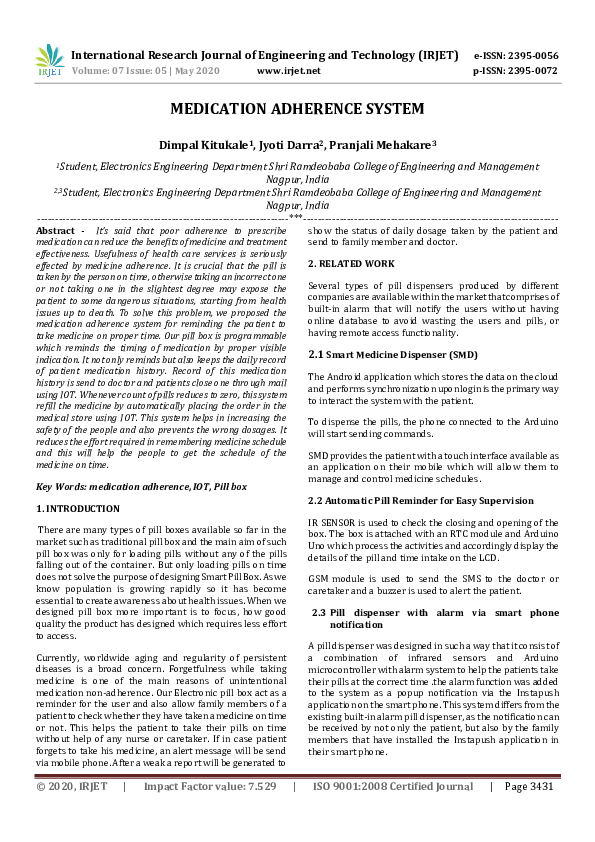 (PDF) IRJET- MEDICATION ADHERENCE SYSTEM