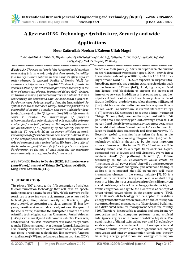 (PDF) IRJET-A Review of 5G Technology: Architecture, Security and Wide ...