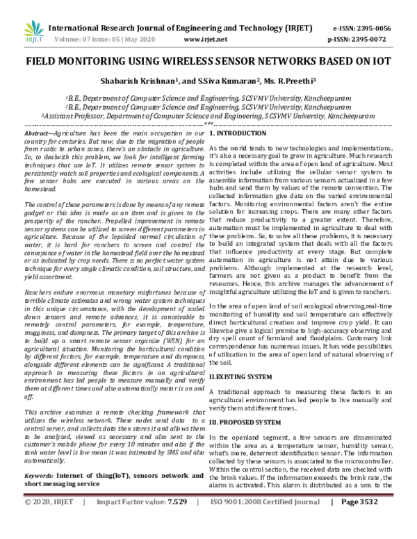(PDF) IRJET- FIELD MONITORING USING WIRELESS SENSOR NETWORKS BASED ON ...