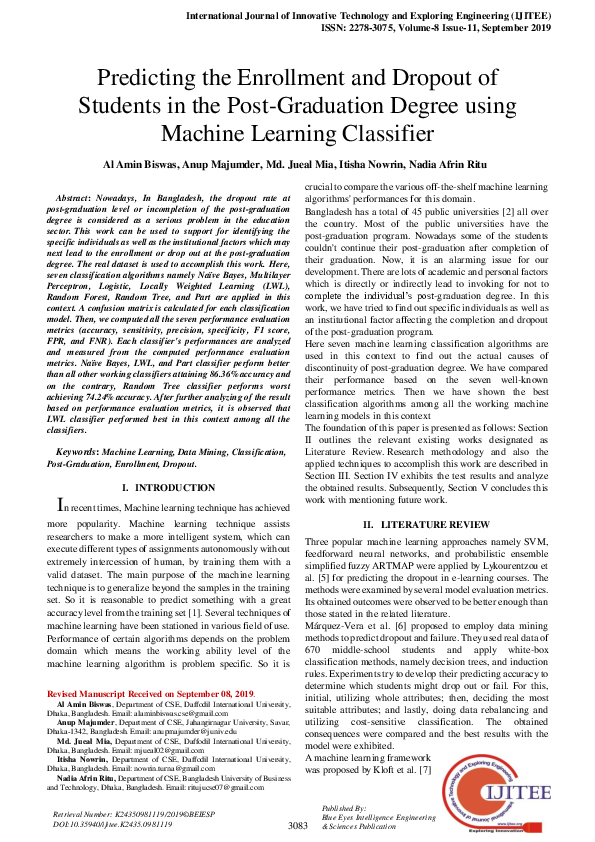 (PDF) Predicting the Enrollment and Dropout of Students in the Post-Graduation Degree using ...