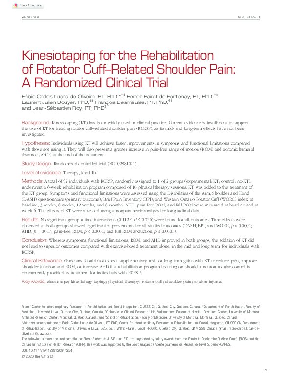 (PDF) Kinesiotaping for the Rehabilitation of Rotator Cuff-Related Shoulder Pain: A Randomized ...