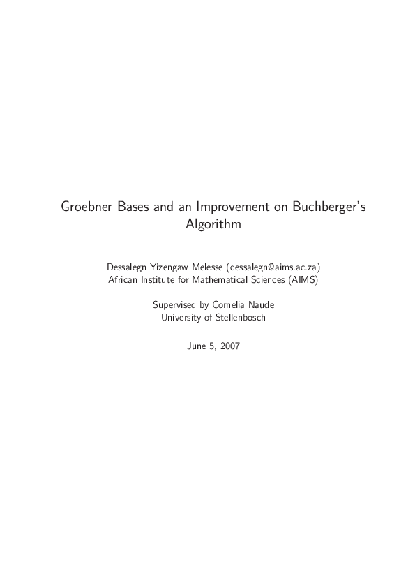 (PDF) Groebner Bases and an Improvement on Buchberger's Algorithm