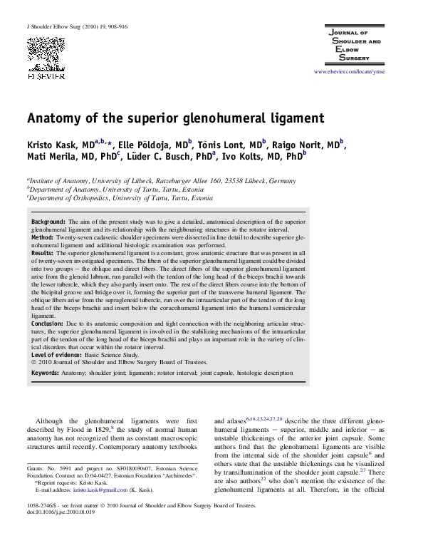 (PDF) Anatomy of the superior glenohumeral ligament