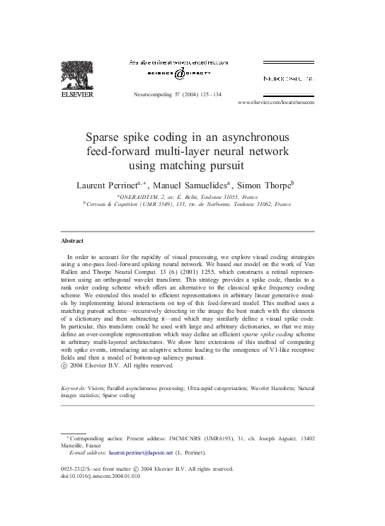 (PDF) Sparse spike coding in an asynchronous feed-forward multi-layer neural network using ...