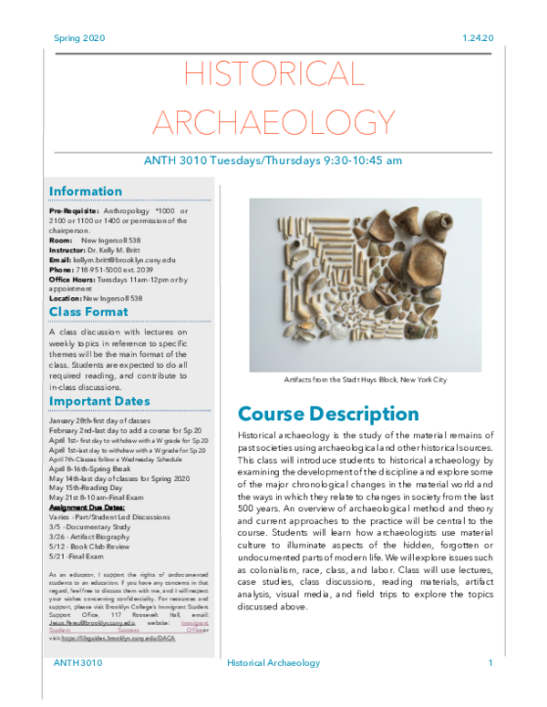 (PDF) Historical Archaeology 2020 Syllabus