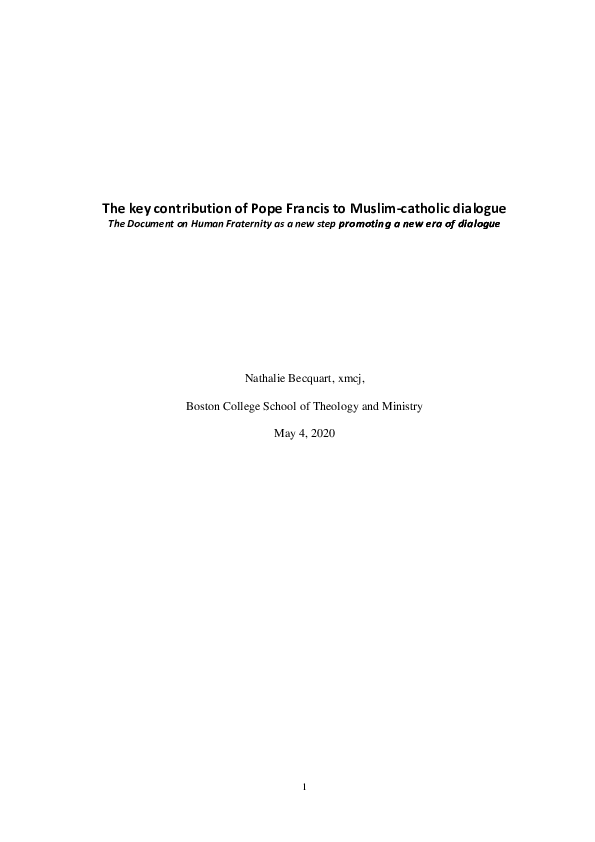 (PDF) The Document on Human Fraternity as a new step promoting a new ...