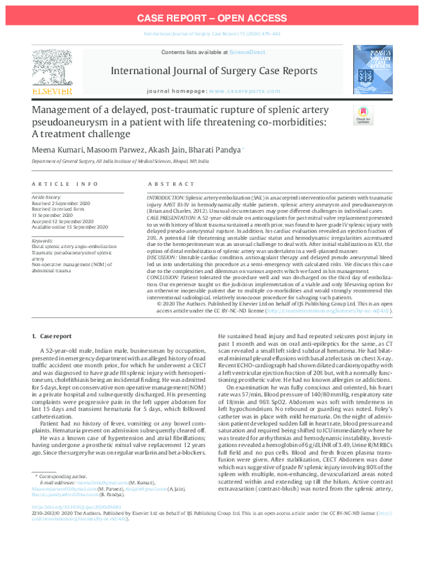 (PDF) CASE REPORT -OPEN ACCESS Management of a delayed, post-traumatic ...