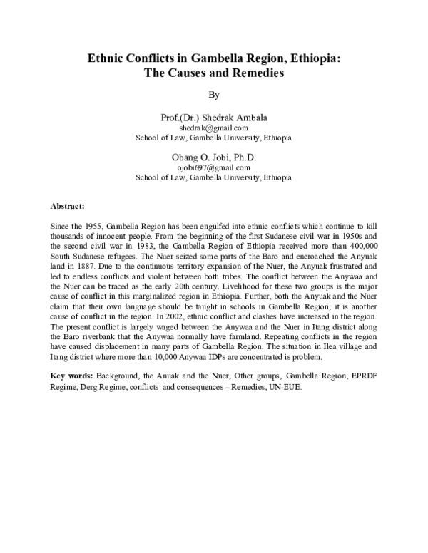 (DOC) Ethnic Conflicts in Gambella Region, Ethiopia: The Causes and ...