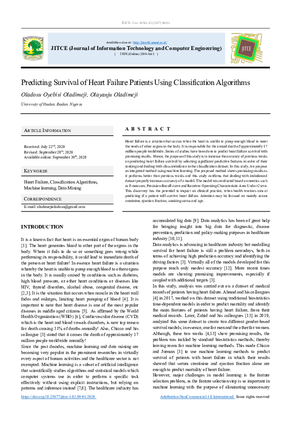 (PDF) Predicting Survival of Heart Failure Patients Using ...