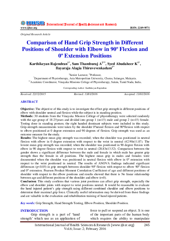 (PDF) Comparison of Hand Grip Strength in Different Positions of ...