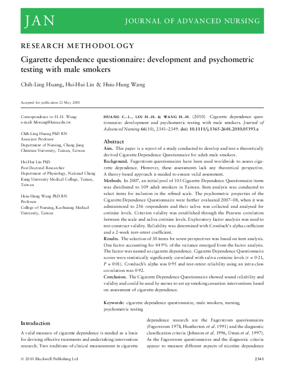 (PDF) Cigarette dependence questionnaire: development and psychometric ...