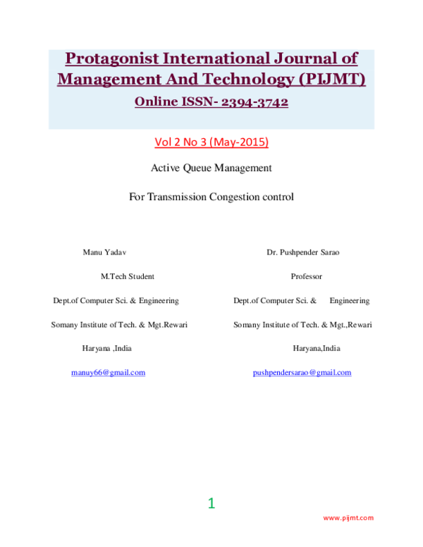 (PDF) Active Queue Management For Transmission Congestion control