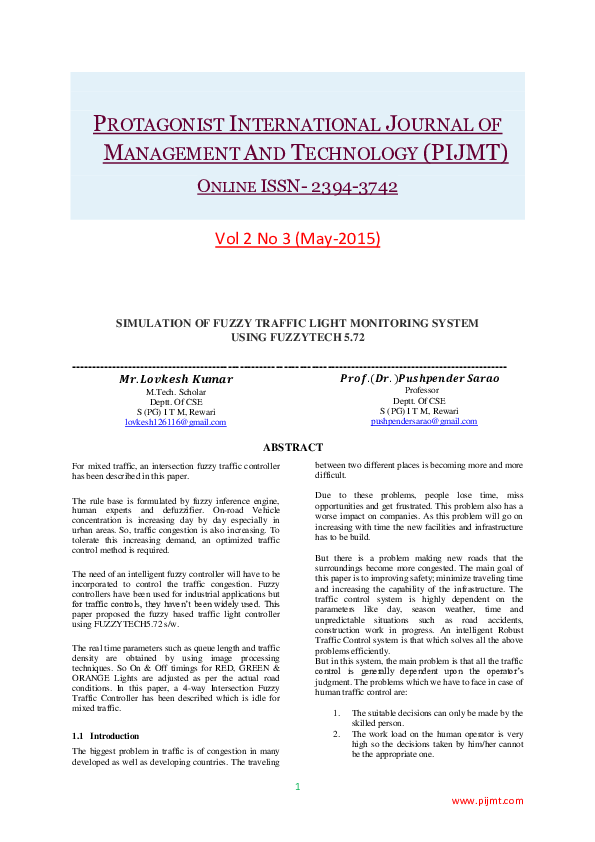Pdf Fuzzy Traffic Light Control Using Fuzzytech