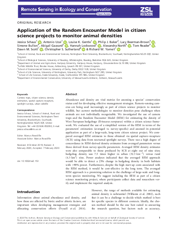 Pdf Application Of The Random Encounter Model In Citizen Science