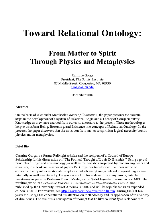 (PDF) Toward Relational Ontology: From Matter to Spirit Through Physics ...