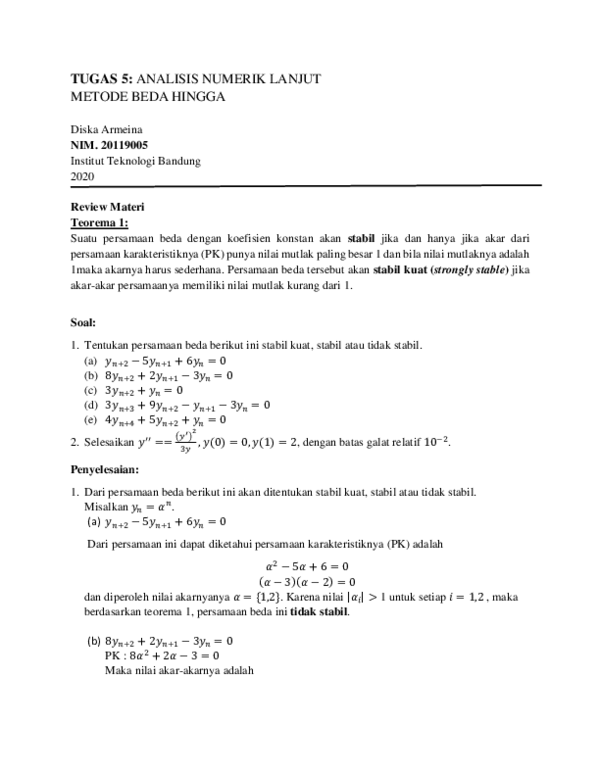 (PDF) Penyelesaian Persamaan Diferensial Non-Linear dengan Metode Beda ...