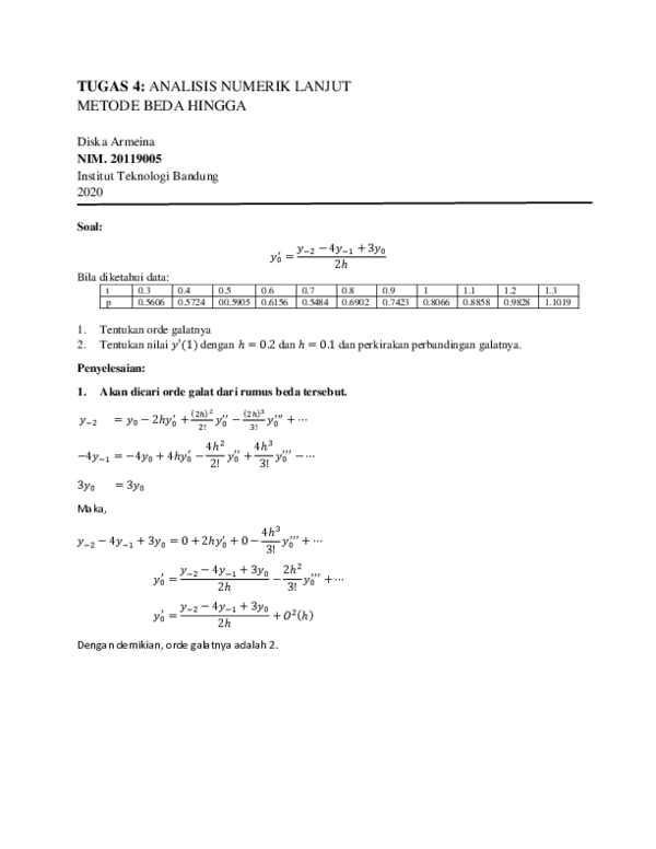 (PDF) Analisis Numerik Lanjut: Metode Beda Hingga (Tugas 4) | Diska ...