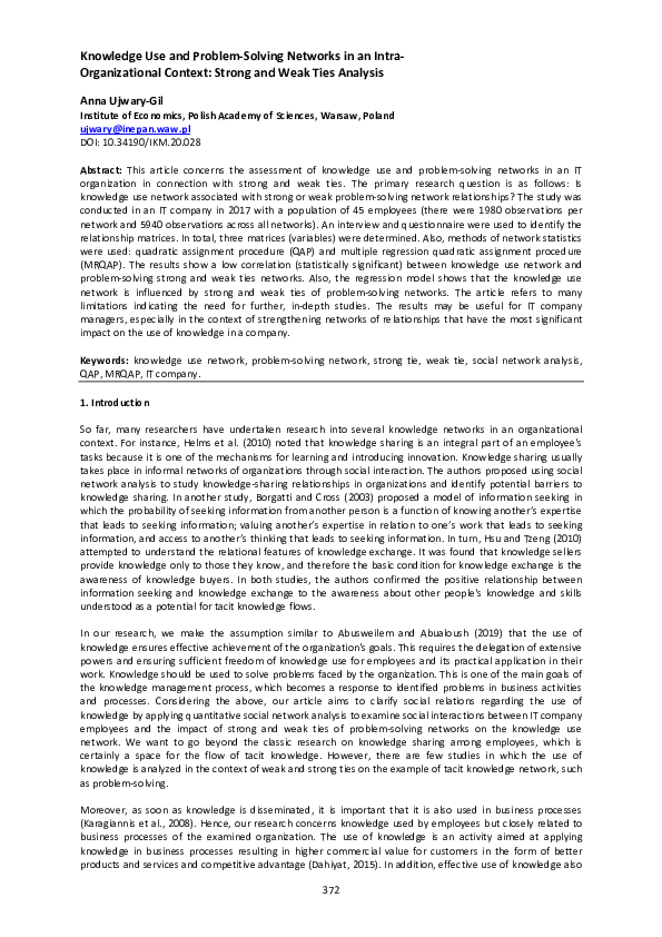 (PDF) Knowledge use and problem-solving networks in an intra-organizational context: Strong and ...
