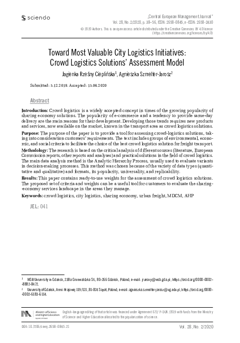 (PDF) Toward Most Valuable City Logistics Initiatives: Crowd Logistics ...