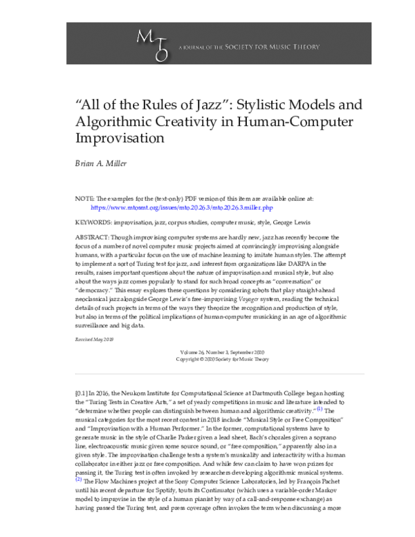 (PDF) "All of the Rules of Jazz": Stylistic Models and Algorithmic ...