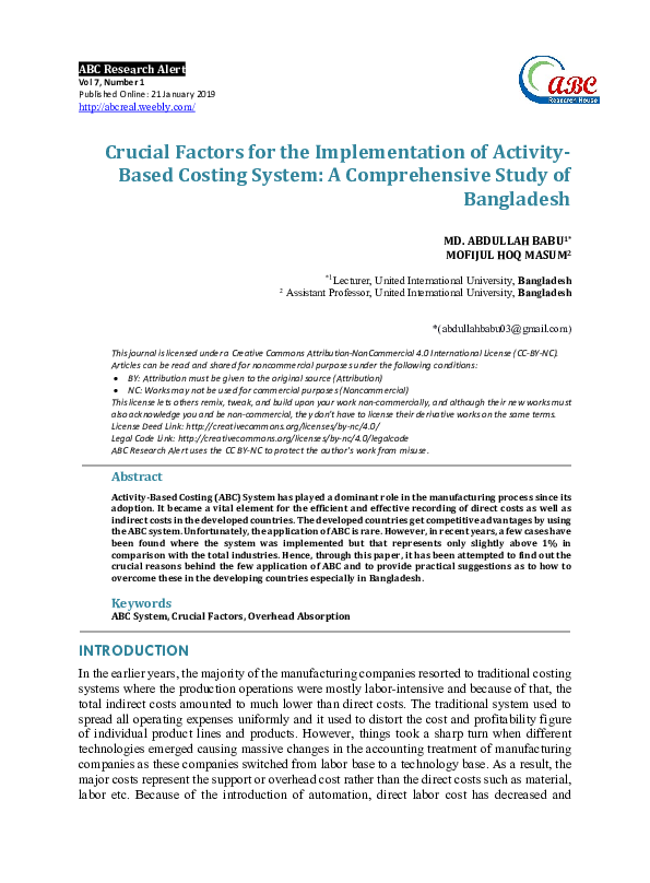Pdf Crucial Factors For The Implementation Of Activity Based Costing