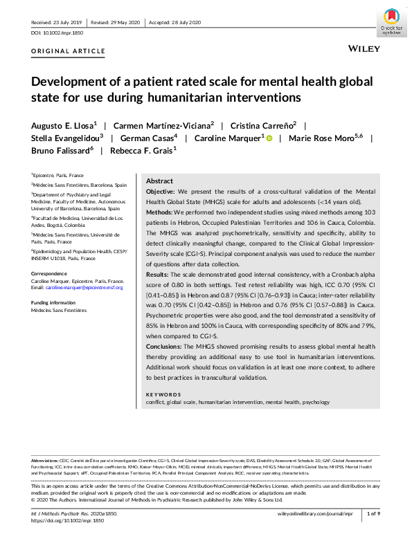 (PDF) Development of a patient rated scale for mental health global ...
