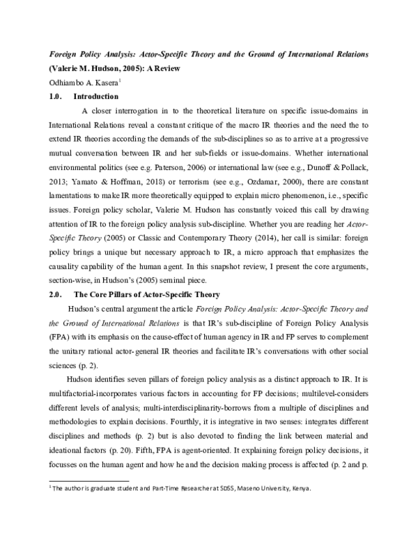 (DOC) Foreign Policy Analysis: Actor-Specific Theory and the Ground of ...