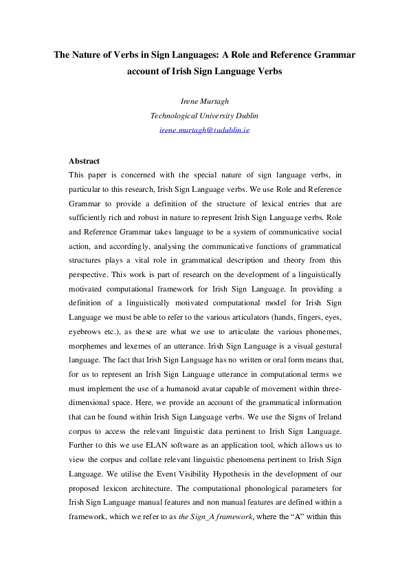 (PDF) The Nature of Verbs in Sign Languages: A Role and Reference ...