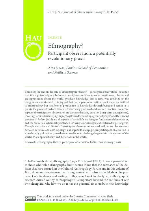 (PDF) DebATe ethnography? Participant observation, a potentially ...