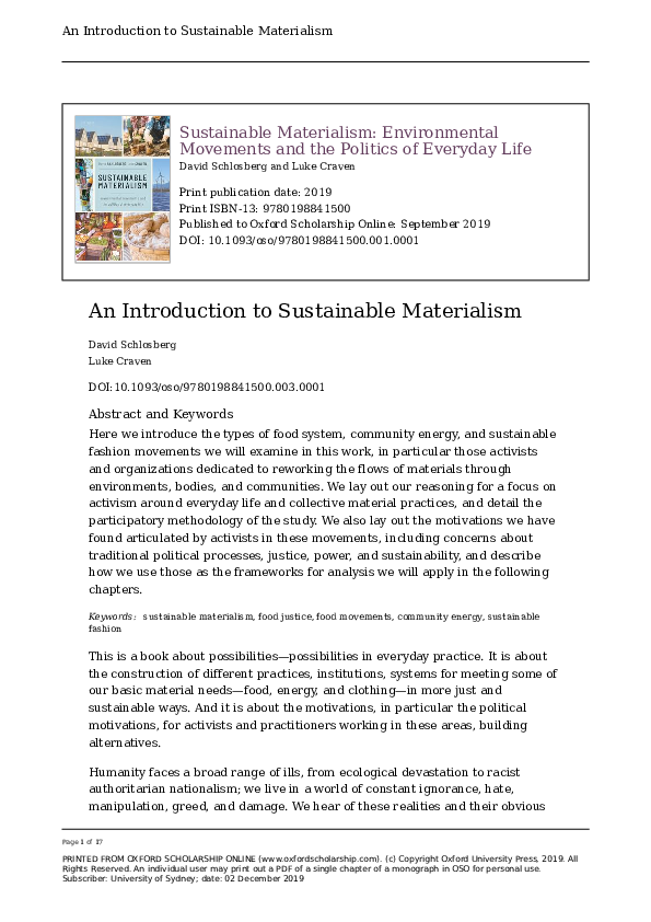 (PDF) Sustainable Materialism: Environmental Movements and the Politics ...
