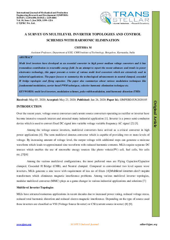 (PDF) A SURVEY ON MULTILEVEL INVERTER TOPOLOGIES AND CONTROL SCHEMES WITH HARMONIC ELIMINATION ...