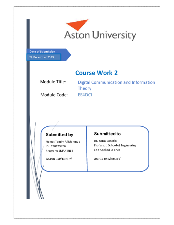 (PDF) Date of Submission Course Work 2 Digital Communication and ...