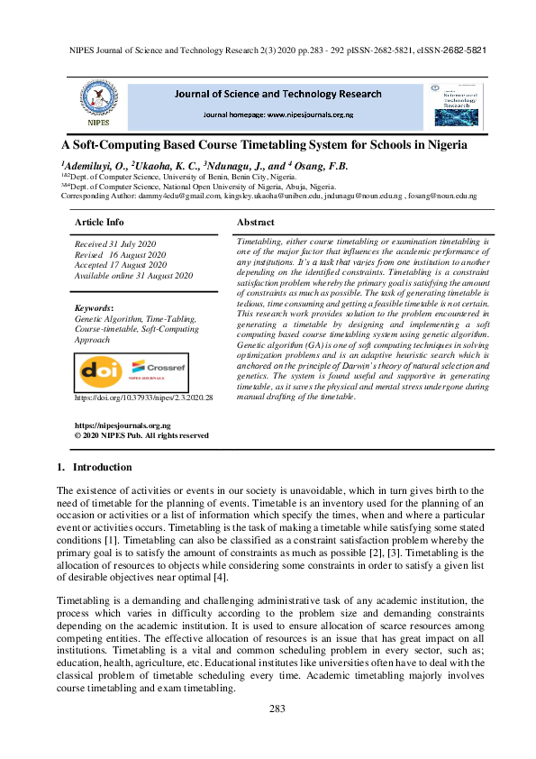 (PDF) A Soft-Computing Based Course Timetabling System for Schools in Nigeria