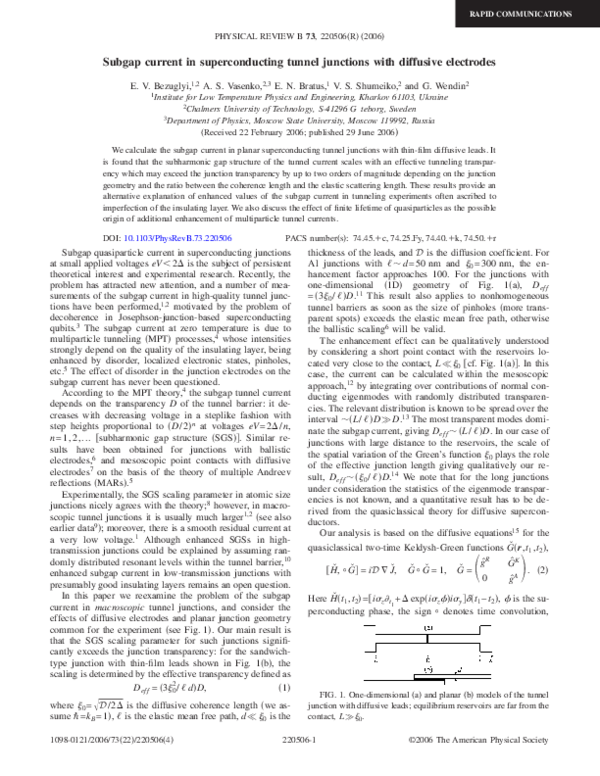 Pdf Subgap Current In Superconducting Tunnel Junctions With Diffusive
