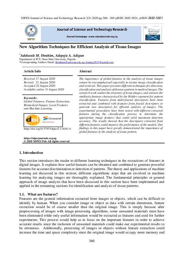 Pdf New Algorithm Techniques For Efficient Analysis Of Tissue Images