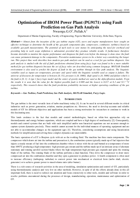 (PDF) Optimization of IBOM Power Plant (PG9171) using Fault Prediction ...