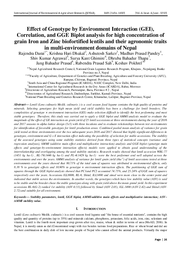 Pdf Effect Of Genotype By Environment Interaction Gei Correlation And Gge Biplot Analysis
