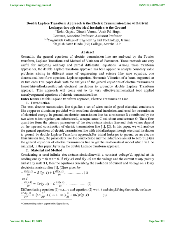 (PDF) Double Laplace Transform Approach to the Electric Transmission Line with trivial Leakages ...