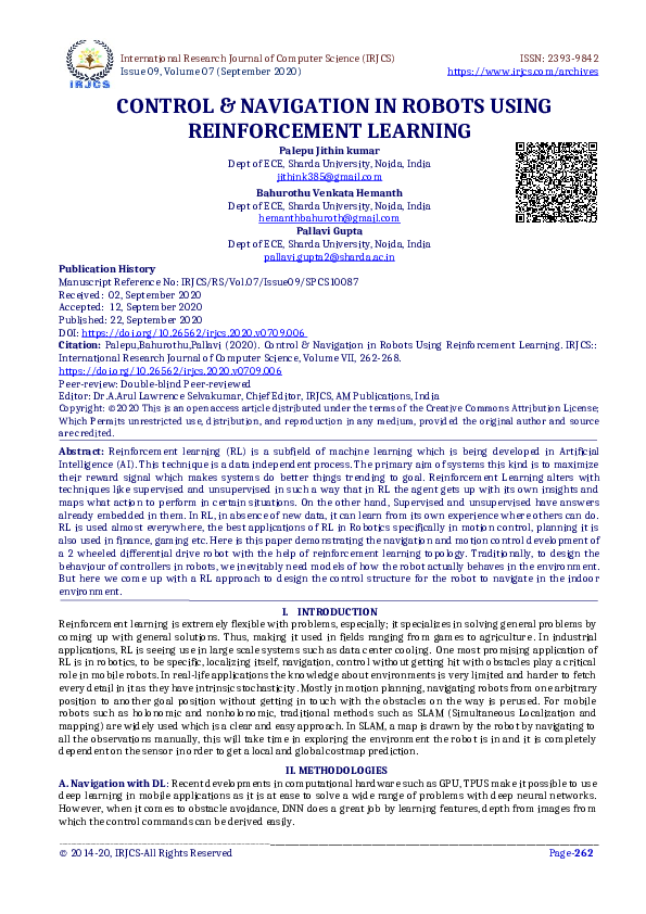 (PDF) Control & Navigation in Robots Using Reinforcement Learning