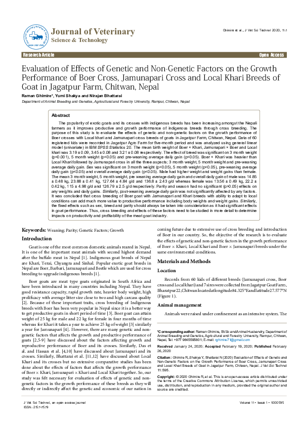 (PDF) Evaluation of Effects of Genetic and Non-Genetic Factors on the Growth Performance of Boer ...