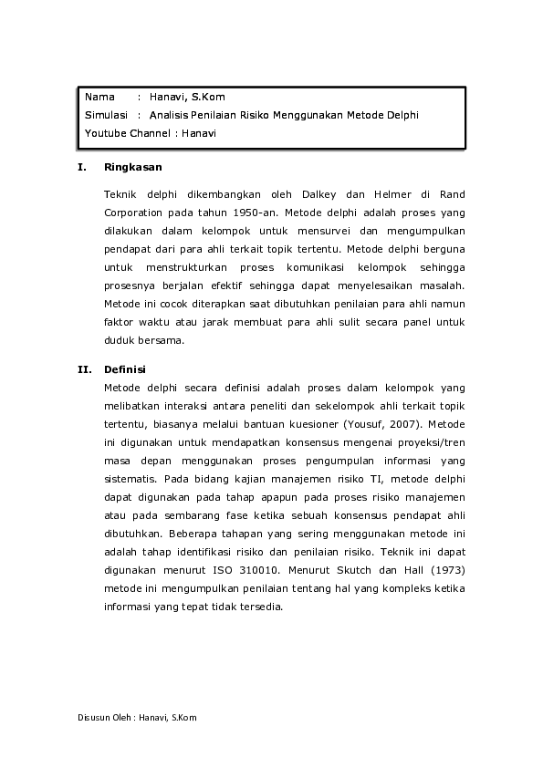 (DOC) Penilaian Risiko Menggunakan Metode Delphi