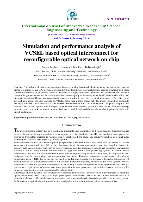 (PDF) Simulation and performance analysis of VCSEL based optical interconnect for reconfigurable ...