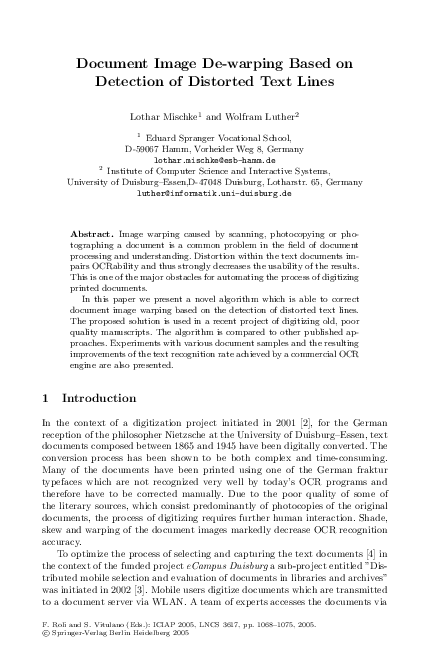 (PDF) Document Image De-warping Based on Detection of Distorted Text Lines