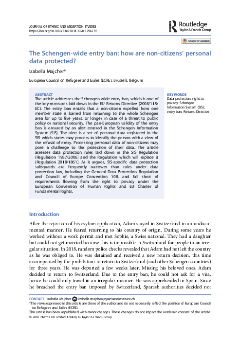 (PDF) The Schengen-wide entry ban: how are non-citizens' personal data ...