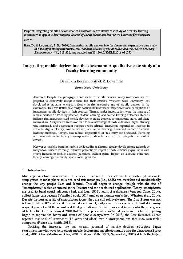 (DOC) Integrating mobile devices into the classroom: a qualitative case ...