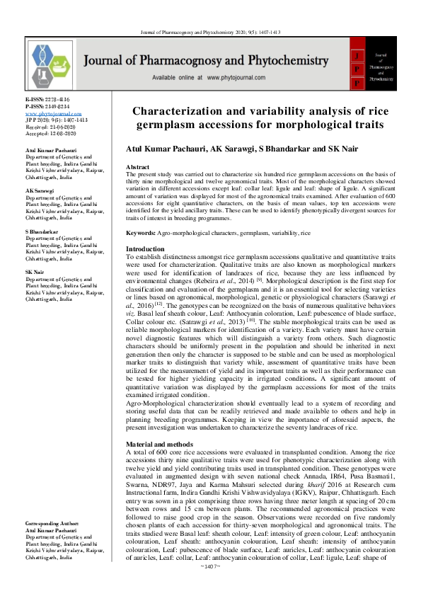 (PDF) Characterization and variability analysis of rice germplasm ...