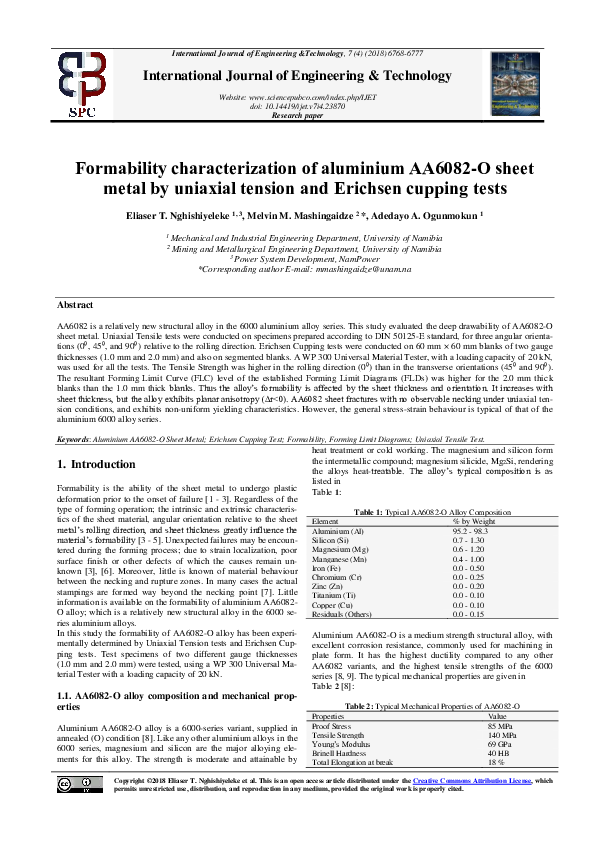 (PDF) Formability characterization of aluminium AA6082-O sheet metal by ...
