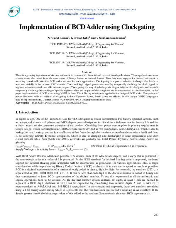 (PDF) Implementation of BCD Adder using Clockgating